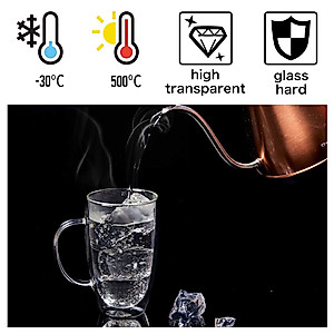 EZOWare Set of 4 Double Wall Coffee Mug Set, 8oz Clear Glass Thermal Insulated Cups with Handles for Hot or Cold Beverages, Espresso, Coffee, Tea, Cocoa, Latte, Cappuccino