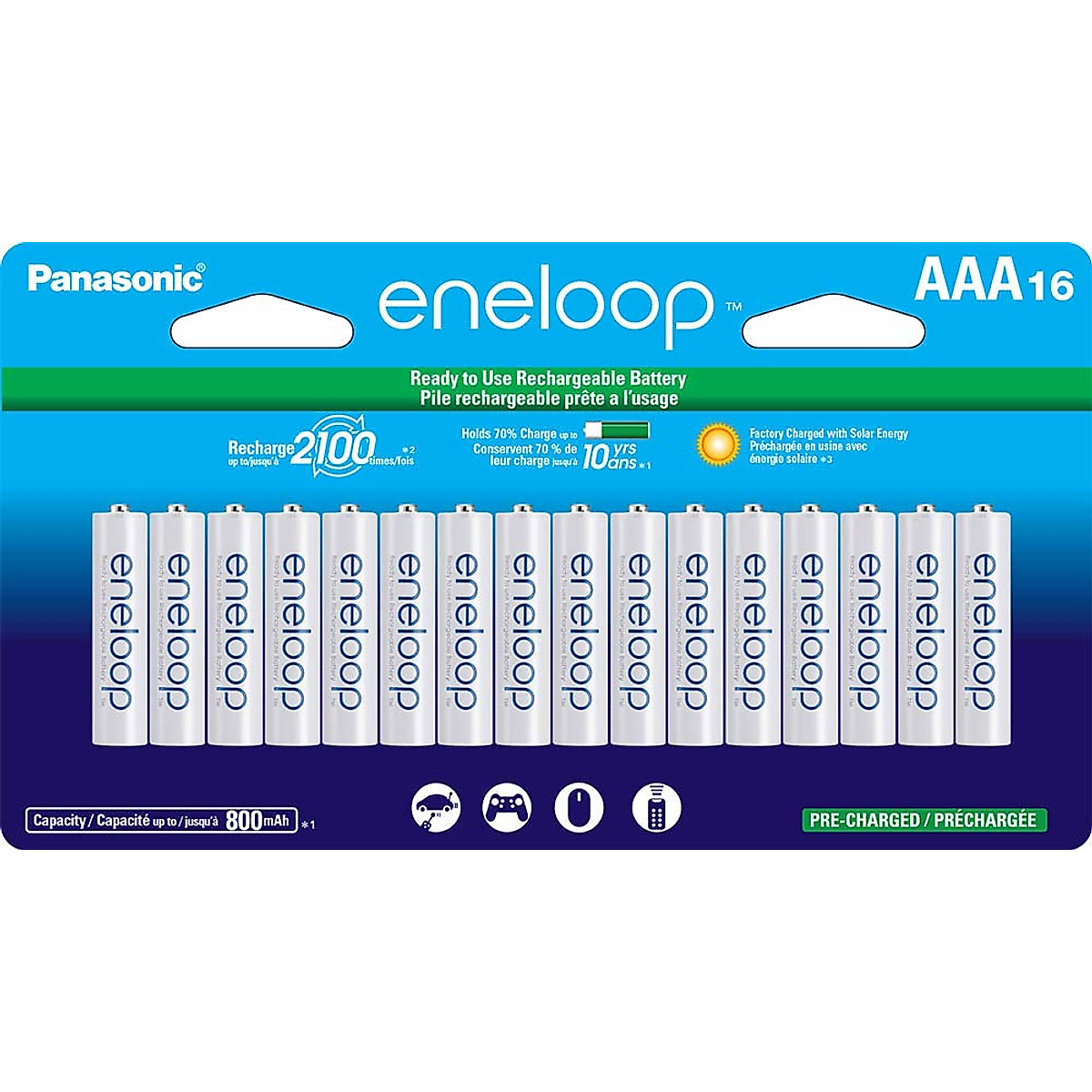 Eneloop Panasonic AAA 2100 Cycle Ni-MH Pre-Charged Rechargeable Batteries, 16 Pack & BQ-CC55SBA Advanced Individual Battery 3 Hour Quick Charger with 4 LED Charge Indicator Lights, White