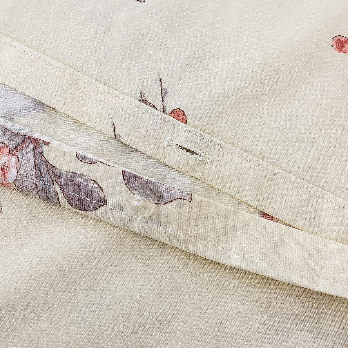 Eikei Garden Chinoiserie Floral Duvet Quilt Cover Asian Porcelain Style Tree Blossom and Birds Blue and White Watercolor Pattern 300tc Cotton Percale Bedding Set (Twin, Cream Red)