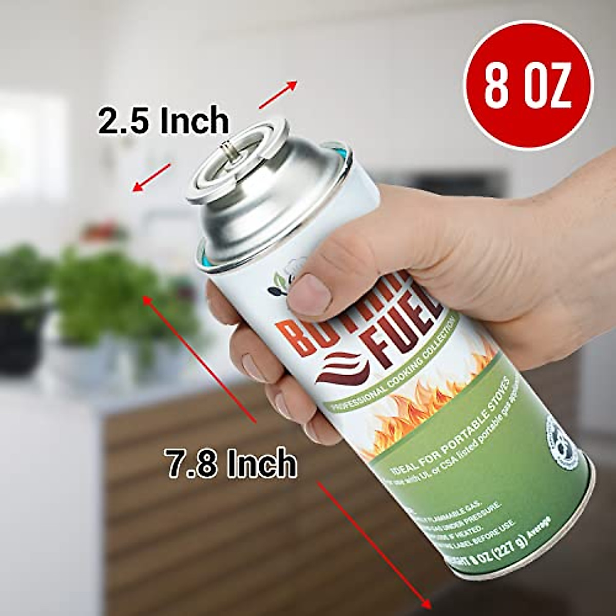 Jo Chef Butane Fuel Canister, 8. 8 oz Butane Cylinder, Pure Refined Butane Gas for Camping Stove Or Use Directly with Brûlée Kitchen Blow Torch Head (1 Can)