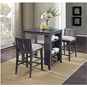 New Classic Furniture Heston Storage Counter Table Set with Two Chairs, 36-Inch, Gray