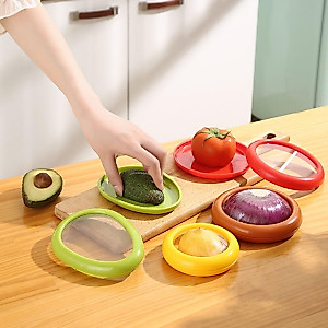 EDUFUNBO Set of 4 Reusable Storage Containers for Fridge, Avocado Saver and Tomato Holder, Ideal for Garlic, Onions, Lemons, Potatoes