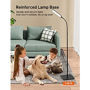 sympa LED Floor Lamp, Super Bright Dimmable LED Lamps for Living Room, Standing Lamp with Adjustable Gooseneck, Touch Control, Stable Base Floor Lamps for Bedroom Office (Black)