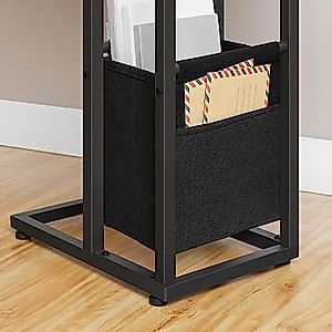 HOOBRO C Shaped Side Table with Charging Station, Foldable End Table with Fabric Bag, Sofa Table Coffee Table Snack Table for Couch Small Space Living Room, Bedroom, Greige and Black BG30USF01