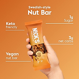 NICK'S Peanut Chocolate Snack Bar, Keto Nut Snack for Sports, Hiking & Outdoor Activities, 1G sugar, 3G net carbs, healthy snack, (pack of 12)