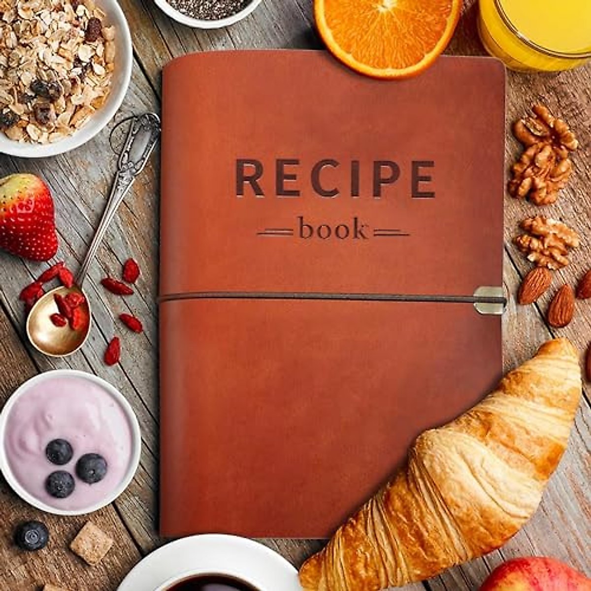 XXINMOH Leather Recipe Book With Index Pages & Templates, The Perfect Recipe Note Book To Write In Your Own Recipes - Simplified Blank Cookbook to Organize Your Recipes (Waterproof Cover)
