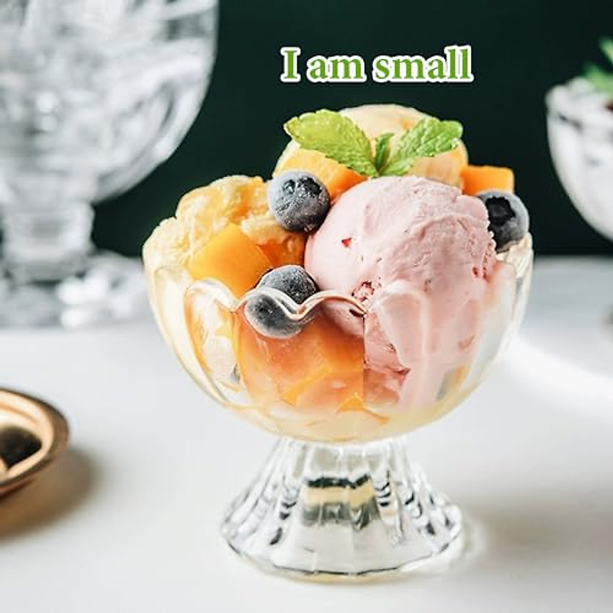 6 Pack Glass Dessert Cups with Spoons, Hlukana 5 oz Ice Cream Cups, Small Cute Dessert Bowls, Ice Cream Bowls for Birthday Party, Sundae Bar, Perfect for Dessert, Sundae, Fruit, Salad, Snack, Cocktail