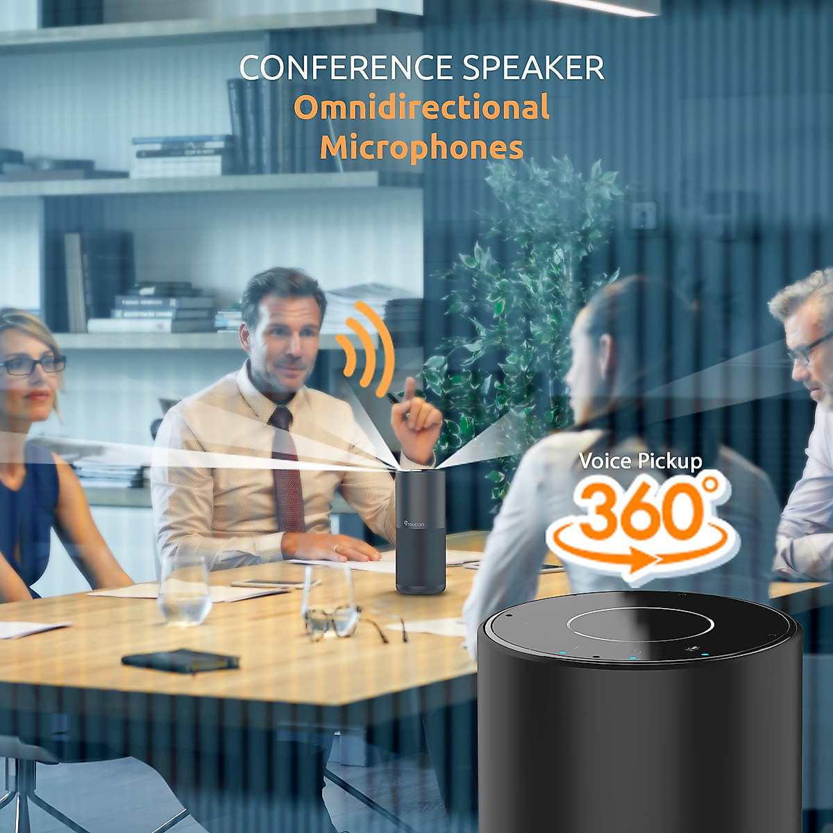 TOUCAN Conference Speakerphone with 4 Built-in Echo-Canceling Microphone | Home Office, Conference Room Meeting Use | Bluetooth Enabled Conference Speaker