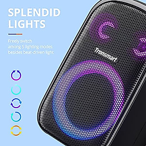 Tronsmart Bluetooth Speaker with Light, 60W Portable Speakers with Subwoofer Bass, IPX6 Waterproof for Outdoor Party, EQ via APP, Wireless Stereo Pairing, 18H Playtime, Aux/USB-Disk/Micro SD Card