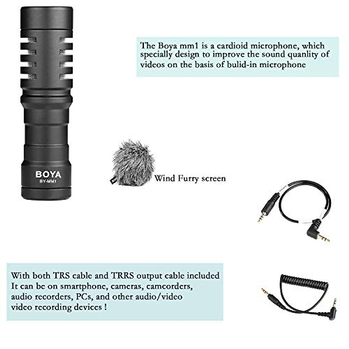 BOYA by-MM1 On-Camera Shotgun Microphone for iPhone, Android Smartphones, DSLR Cameras Camcorders - Battery-Free Camera Microphone Vlog Video Mic