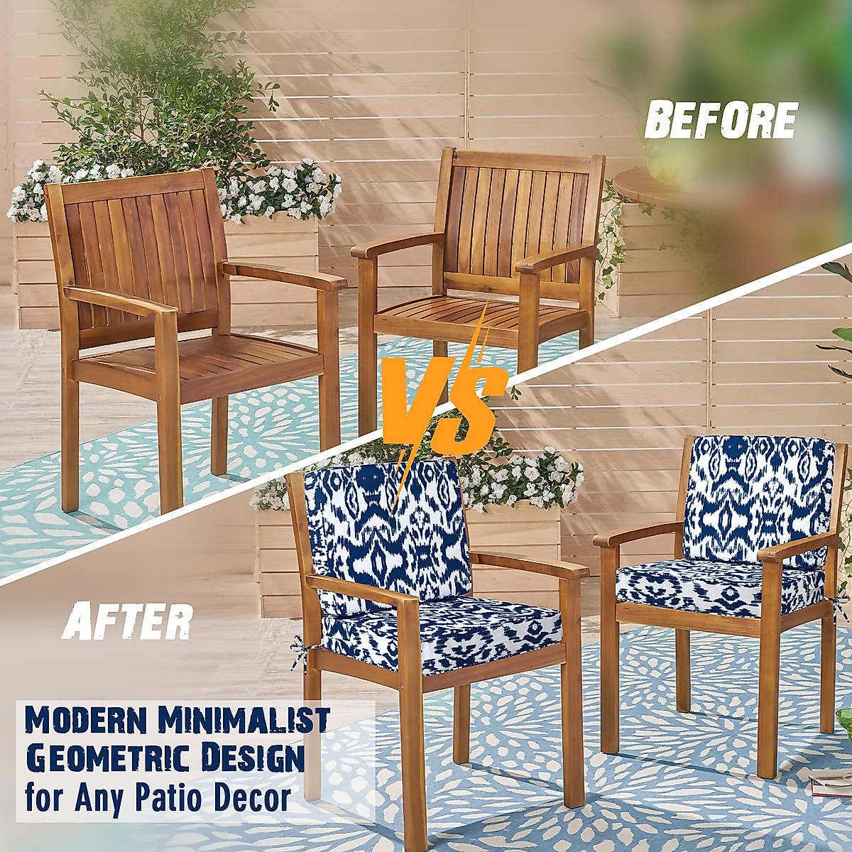 PRIMEPATIO 19x19 Outdoor Cushions Patio Furniture Cushion Set, Deep Seat Patio Chair Cushion & Foam Back Cushion, Outside Couch Sofa Replacement Cushions, Waterproof Outdoor Seat Cushions (Navy)