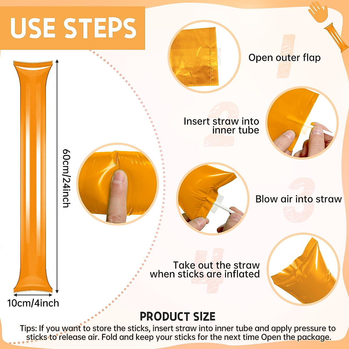 ZCYSRLQIN 48 Pcs Noisemakers Include 24 Hand Clappers 24 Thunder Sticks Cheer Noise Makers for Sporting Events Football Games School Team Spirit Items Party Favors Dance (Orange)