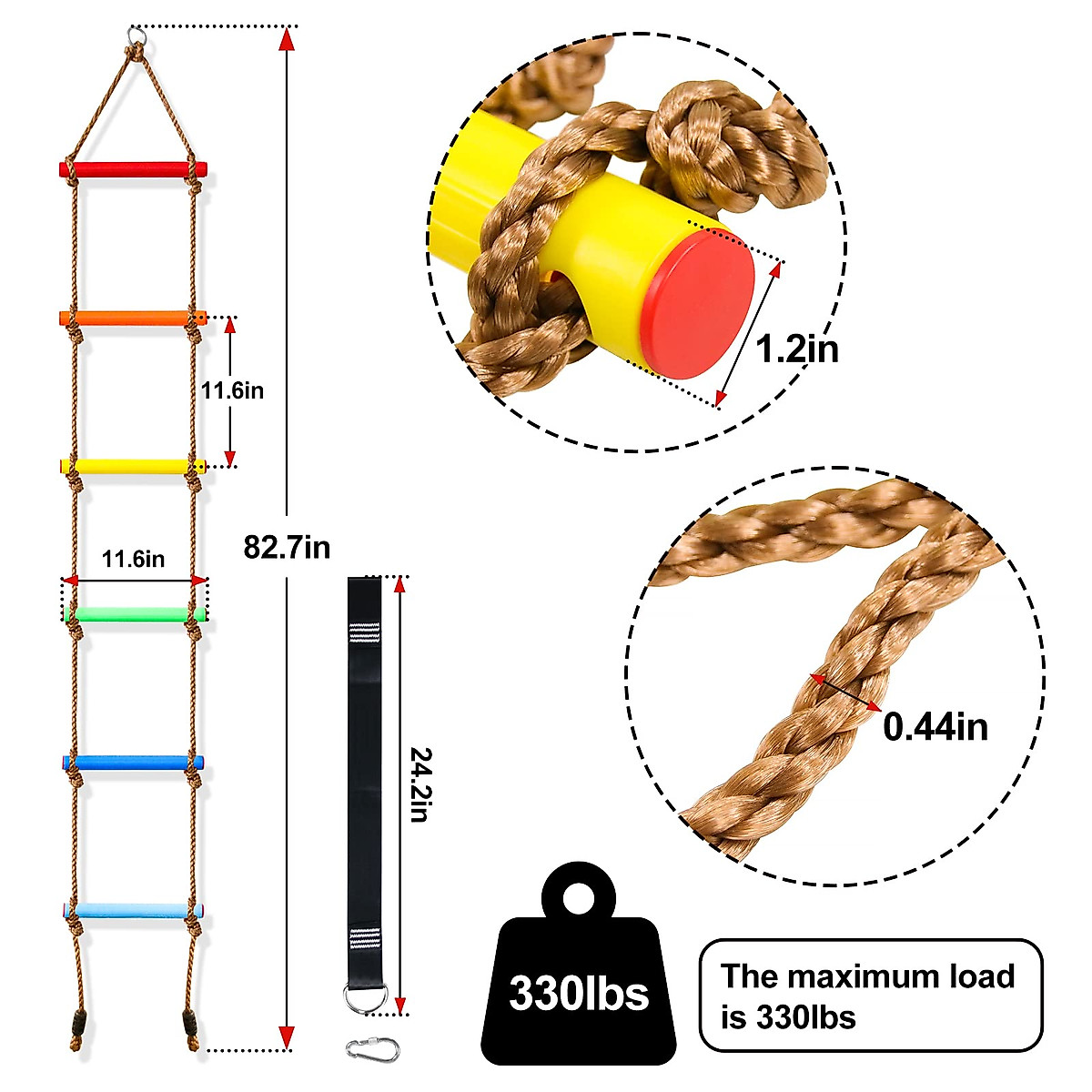 Perantlb 6.8ft Climbing Rope Ladder for Kids or Adult - Climbing Game for Swing Accessories - Tree House, Playground, Play Set for Boys Children