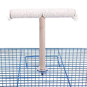 Dft Bird Toys, Natural Wood Bird Perch Stand T-Shaped Bar with Cotton Rope Cage Grinding Toy for Cockatiels Conures Budgies Love Birds