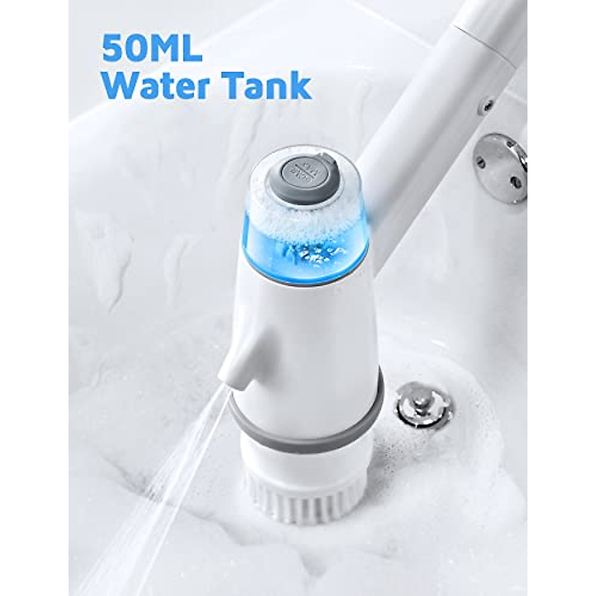 Hivita Electric Spin Scrubber, Cleaning Brush with Soap Dispenser, Cordless Rechargeable Electric Spin Scrubber with 50ml Detachable Water Tank, Extension Handle and 4 Brush Heads for Tub Floor Tile