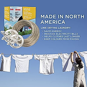 Strata Clothesline Outdoor Heavy Duty Kit - 150 Feet Galvanized Wire Gold PVC Coating, 6.5" Clothesline Pulley 2pcs, Metal Mini Winch Tightener 1pc, Plastic Spreader/Spacer 1pc & 2 Metal Hooks