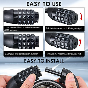 8 Pcs Bicycle Cable Locks High Security 4 Digit Bike Lock Cable with Mounting Bracket 4 Feet Resettable Coiling Bike Rack Lock Heavy Duty Anti Theft Cable Locks with Combination, 1/2 Inch Diameter