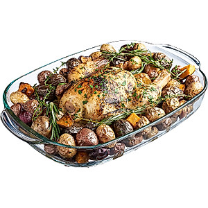 Simax Clear Glass Roaster Dish: Large Rectangular Roaster Pan For Baking And Cooking - Oven and Dishwasher Safe Cookware – 3.5 Quart Oven Pan