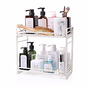 zccz 2-Tier Bathroom and Kitchen Organizer - Skincare Organizers - Easy Assembly Bathroom Storage - High Quality, White Color Bathroom Counter Organizer - Multi-Purpose Bathroom Organizer Countertop