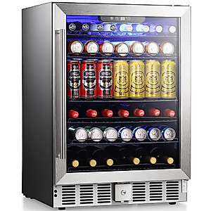 Antarctic Star 24 Inch Beverage Refrigerator Cooler - 5.1 Cu.Ft Wine Cooler with Adjustable Shelf, Low Noise, Transparent Glass Door with Safty Lock, Stainless Steel Handle, for Kitchen/Office/Bar.