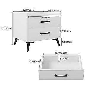 Youmumeub Nightstand with 2 Drawers White Besides Table for Bedroom Modern End Table for Bedroom Sofa Small Caninet with Solid Metal Legs