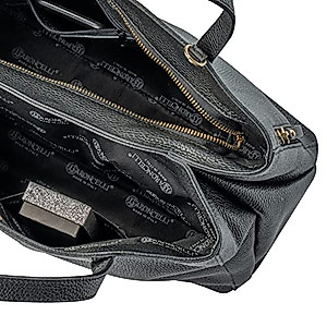 Baroncelli Large Leather Tote Bag Genuine Italian Pebbled Leather Designed and Made in Italy (Black)