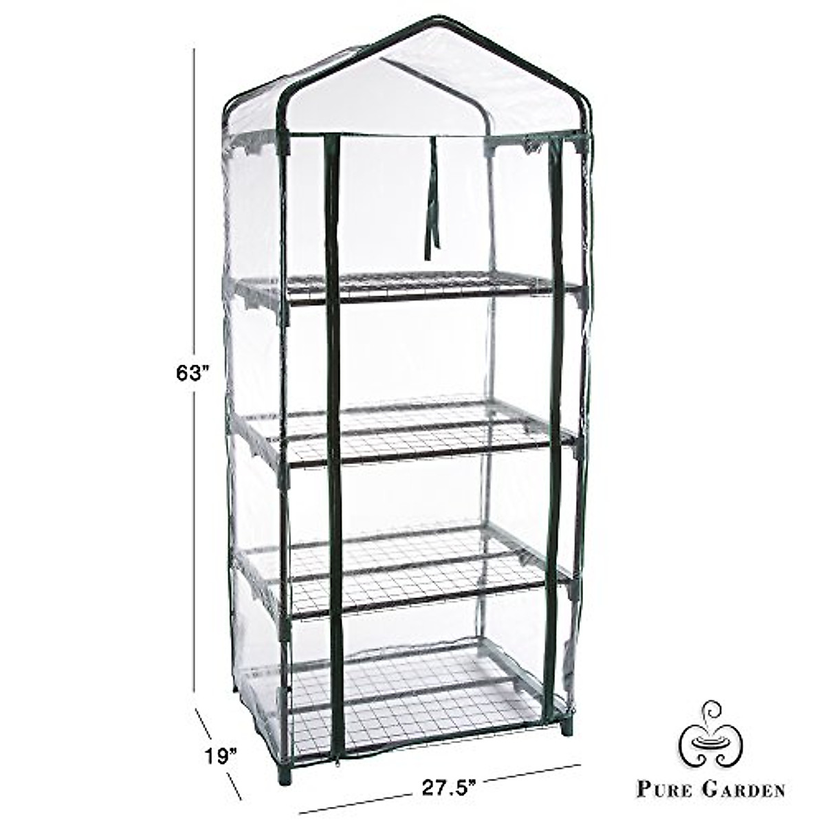 Pure Garden 4-Tier Greenhouse – Outdoor Gardening Hot House with Zippered Cover and Metal Shelves for Growing Vegetables, Flowers and Seedlings