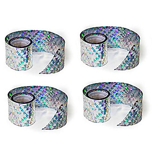 Bird Deterrent Scare Tape​ Reflective Repellent 50 feet Long - Holographic pest Control Products Mylar roll Effective for Pigeon,Grackle,Woodpecker,Goose,Duck,Crow,2 inch x 200 feet(Pack 4 x 50 feet)