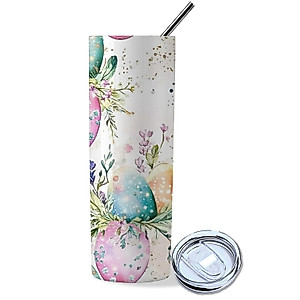 Tumbler with Lid and Straw Easter Egg Thermos Coffee Travel Mug Cute Cups 20 oz Insulated Tumbler for Daily Holiday Decor Gift Coffee Cup