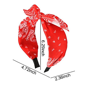 Red Boho Paisley Bandana Hair Bands with Knotted Bow and Rabbit Ear Headbands for Women and Girls - Non-Slip Headbands