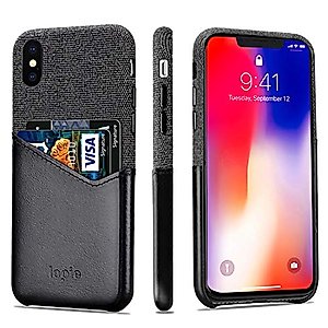 Lopie [Sea Island Cotton Series] Slim Card Case Compatible for iPhone X/10 2017, Fabric Protection Cover with Leather Card Holder Slot Design, Black