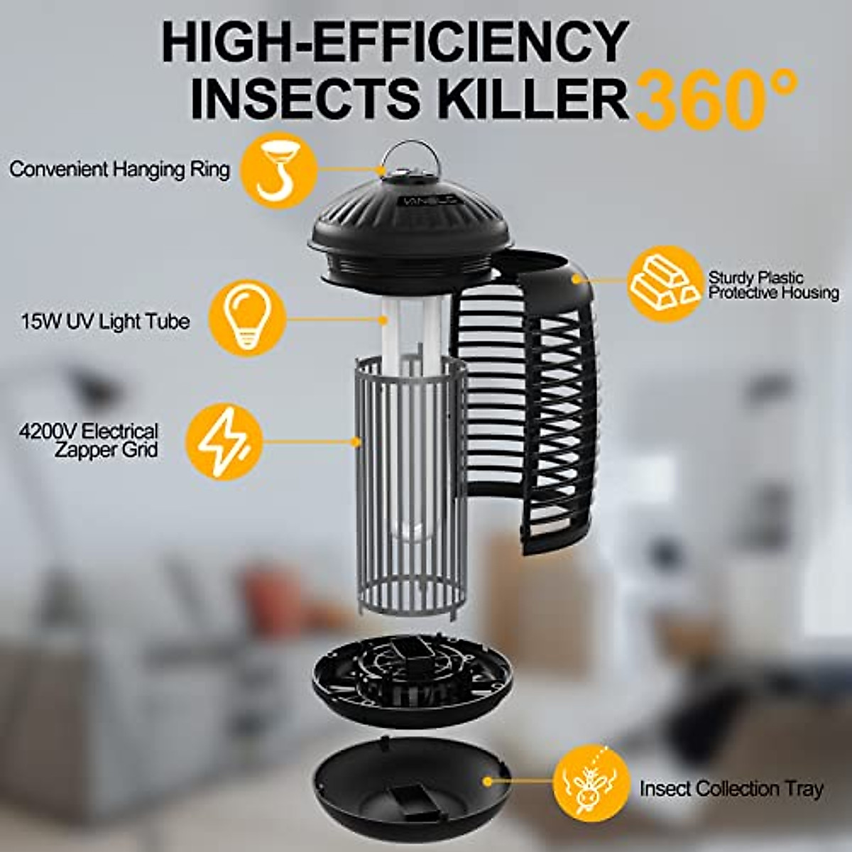 Bug Zapper with Light Sensor, Electric Insect Killer Waterproof 4200V Mosquito Zapper Outdoor, Fly Trap for Home Backyard Garden Patio