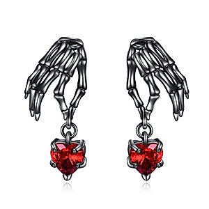 Skull Earrings Sterling Silver Skeleton Hand Drop Earrings Gothic Skull Valentine's Day Jewelry Gifts for Women