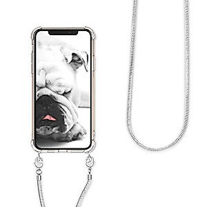 kwmobile Case Compatible with Apple iPhone 11 Pro Max - Crossbody Case Clear Transparent TPU Phone Cover with Metal Chain Strap - Transparent/Silver