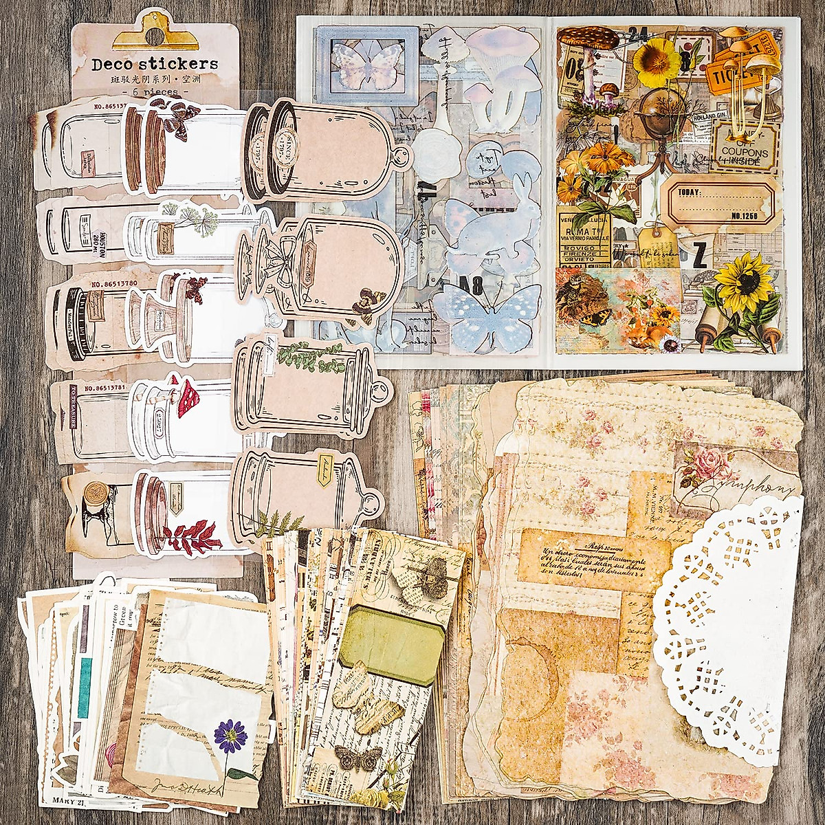 Knaid Junk Journal Kit Vintage Ephemera Bundle Scrapbook Supplies Sticker Paper Material Pack for Art Journaling Bullet Journals Planners Collage Notebooks Decoupage Album Crafter Gifts (Garden)