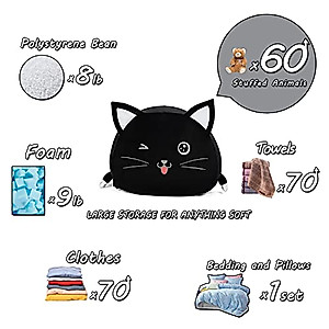 Black Cute Cat Toy Organizers Stuffed Animal Storage Bean Bag Chair for Boys and Girls, Home Game & Recreation Room Kids Furniture Beanbags