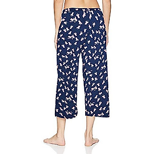 HUE Women’s SleepWell Basic Printed Knit Performance Sleep Capri Pajama Pant, Made With Temperature Regulating Technology, Medieval - Beach Chair, 2X