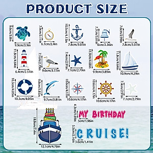 25 Pcs My Birthday Cruise Funny Car Magnets Cruise Door Magnet Flip Flop Boat Anchor Cruise Ship Decorations Magnetic Fridge Magnet Decal Life Preserver Ring Ship Steering Wheel Decorative Magnets