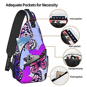DOHOOC Purple Butterflies Sling Backpack for Women Crossbody with Zipper Pocket Rope Bags for Climbing Casual Daypack Bag Hiking Travel Sports Cycling Biking Outdoor