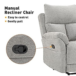 ANJ Overstuffed Recliner Chair - Manual Reclining Chairs for Adults Comfy Seat and Breathable Fabric Manual Single Sofa for Living Room (No Swivel/Rocker/Glider, Light Grey)