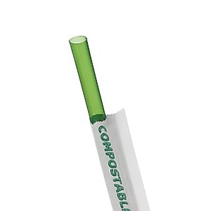 Eco-Products Compostable Disposable PLA Plastic Drinking Straws, Individually Wrapped, 7.75", 5mm, Green, Case of 9600