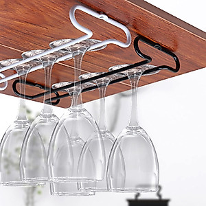 Quluxe Wine Glass Rack, Under Cabinet Stemware Wine Glass Holder Glasses Storage Hanger Metal Organizer for Bar Kitchen- White (Pack of 2)