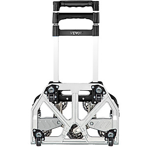 VEVOR Stair Climbing Cart, 15.4" x 10.6" Folding Hand Truck, 176 LBS Weight Capacity Aluminum Alloy Hand Cart with 10 Crystal Castors Suitable for Carry Luggage, Shopping Groceries, Transport Goods