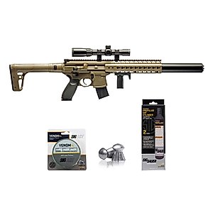 SIG Sauer MCX .177 Cal CO2 Powered Advanced Air Rifle with CO2 90 Gram (2 Pack) and 500 Lead Pellets Bundle (FDE, 1-4x24 Scope)