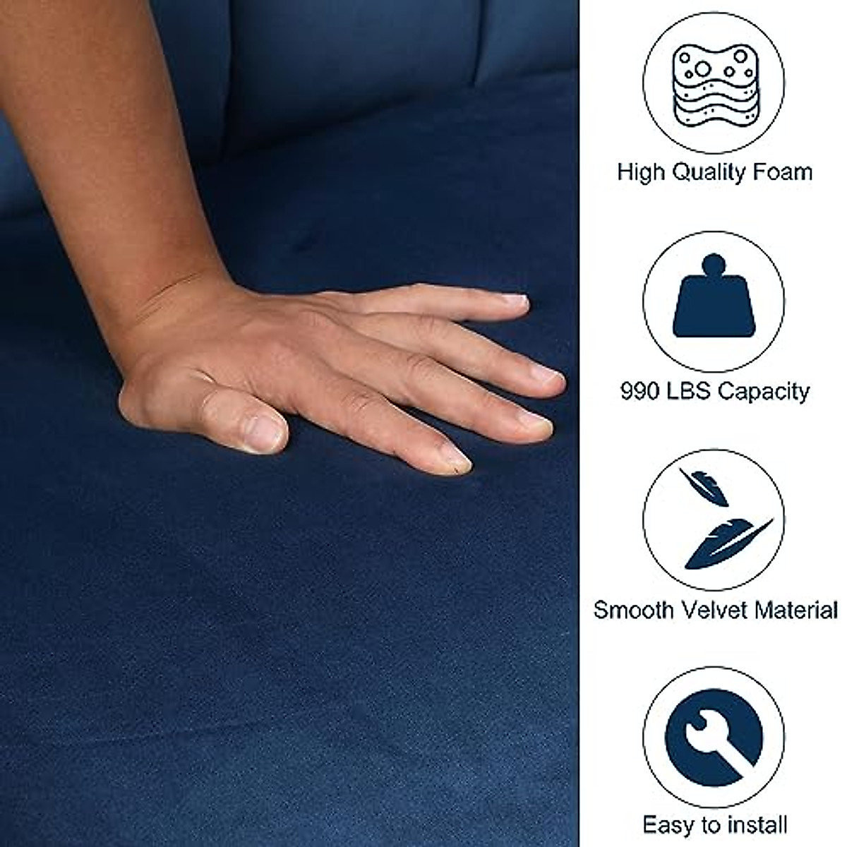 DURASPACE Velvet Sectional Convertible Sofa with Chaise, 107" L Shape Sectional Sofa Couch with USB, Split Back Folding Futon Couches for Living Room (Blue)