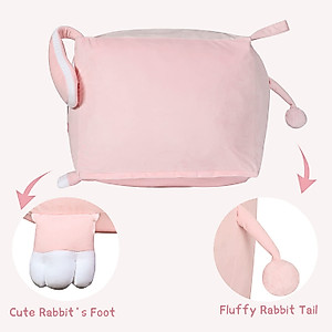 Big Ear Rabbit Toy Organizers and Storage, Cute Bean Bag Chair Pink for Girls Room Decorations, Large Size 22x24 Inch Velvet Extra Soft, Cover ONLY