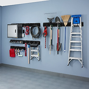 Sposuit 48inch Tool Storage Rack, 7 Hooks Tool Rack Wall Mount Storage System, Garage Organizer Wall Mount for Shovels, Rakes, Ladders, Ski Board, Garden Tools and More, 3 Tracks, Max Load 300lbs