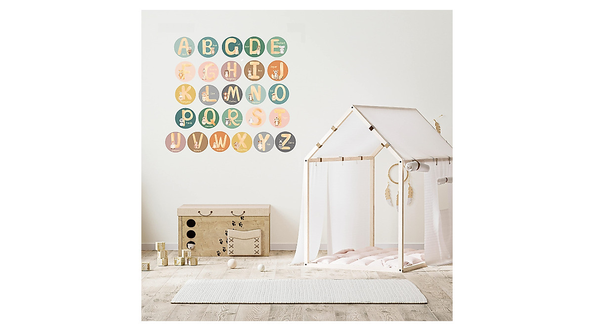 Boho Rainbow Alphabet Wall Decals for Kids Learning