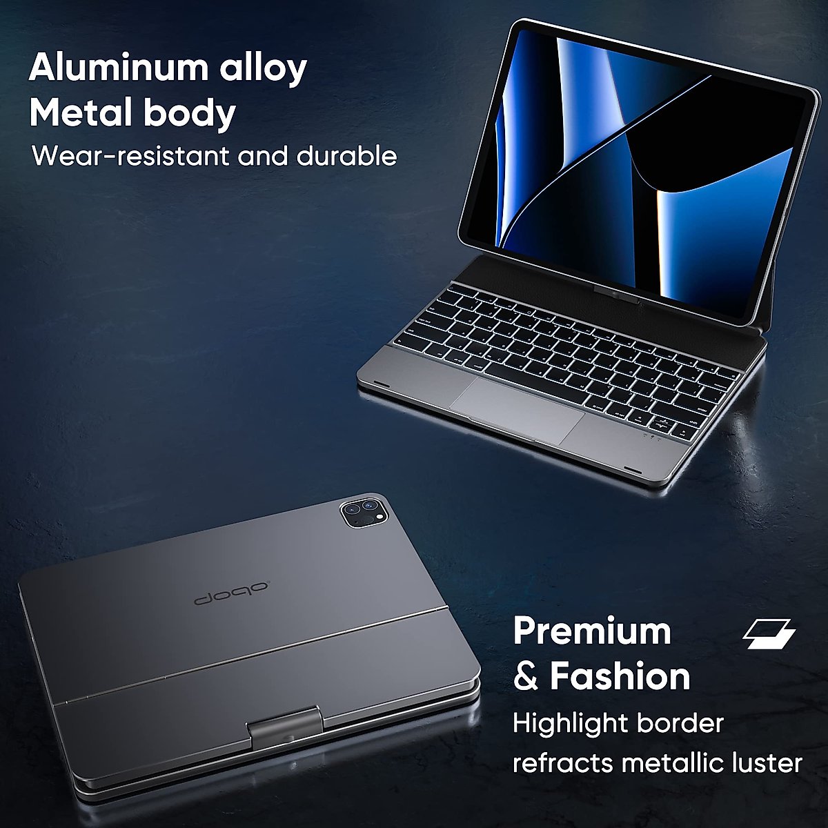 doqo Keyboard case for iPad Air 13 (M2) 2024 and iPad Pro 12.9(6th,5th,4th,3rd Gen), 360° Rotatable Magnetic Keyboard Cover with Multi-Trackpad,Aluminum Alloy Backlit Slim