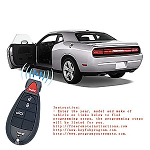 4-Button Replacement fit for Uncut Keyless Entry Remote Control Car Key Fob 08-2010 Chrysler 300/08-2012 Dodge Charger Journey Durango/08-2014 Grand Caravan /Challenger M3N5WY783X IYZ-C01C 433MHz